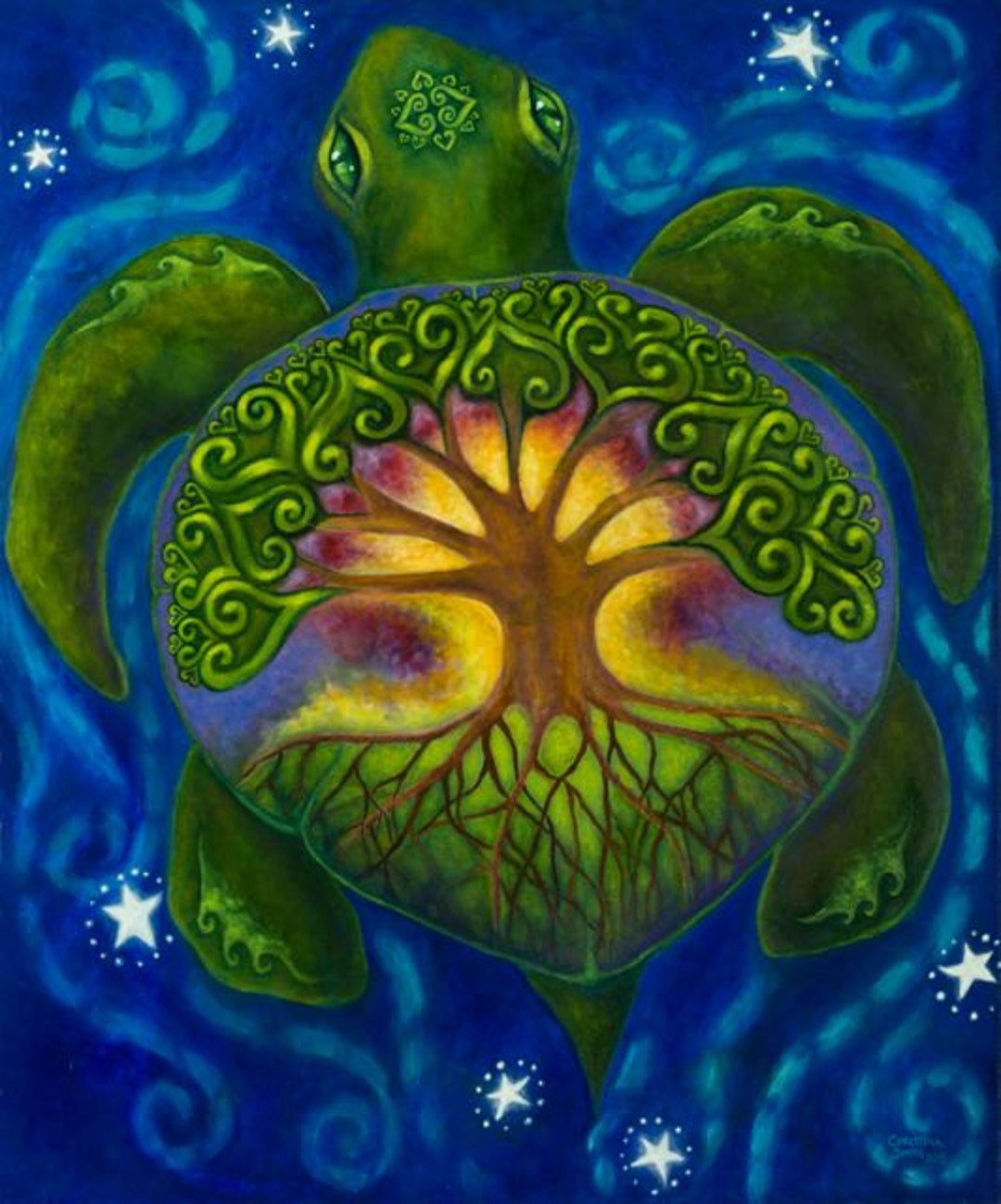 Earth Turtle Art Print,turtle Goddess, Tree of Life Print, Gaia ...