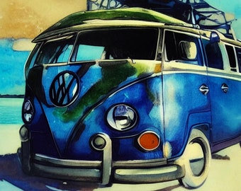 Vw Bus on the Beach Wall Art - Etsy