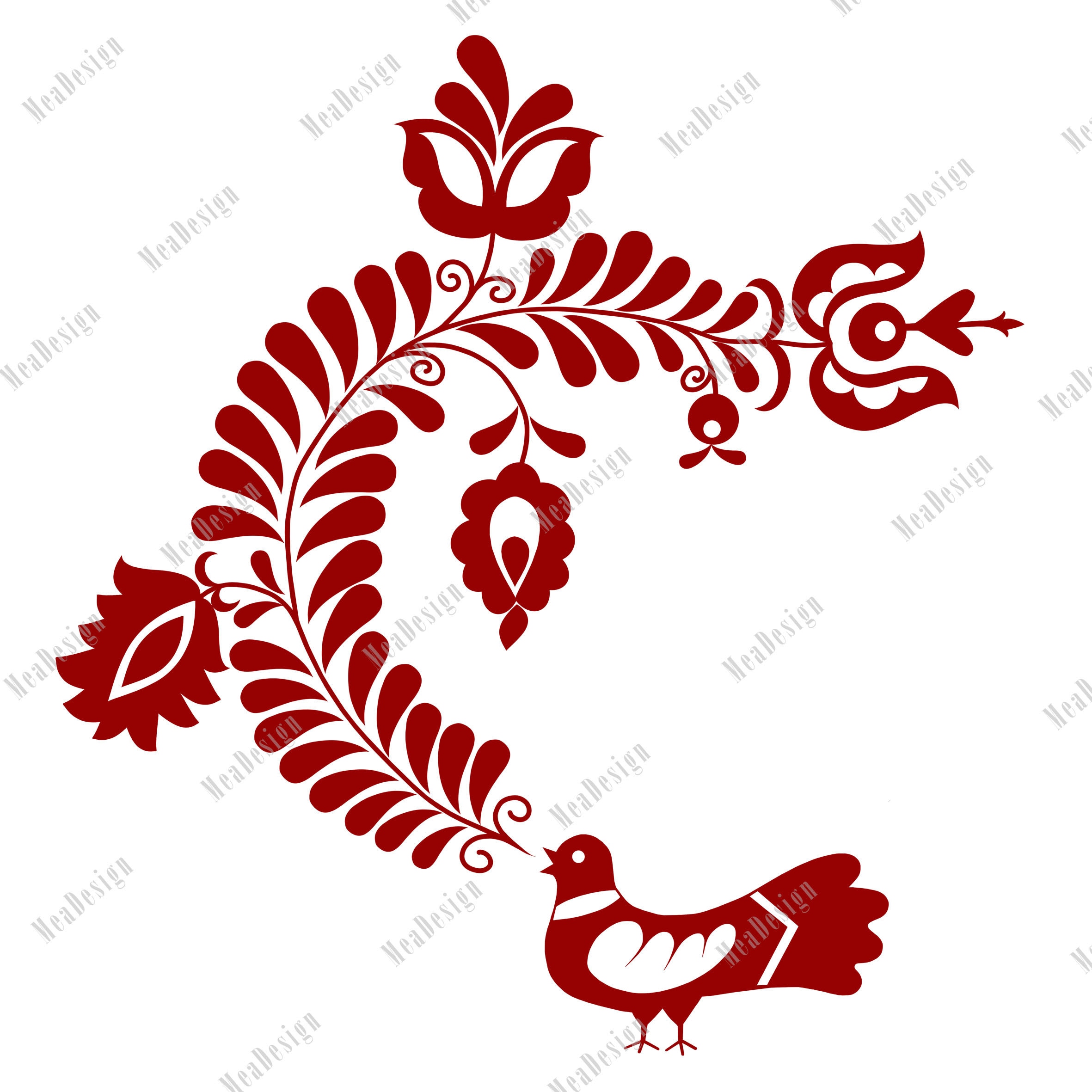 Printable Freehand Hungarian Folk Art Pattern – Red, Blue, Black, White ...