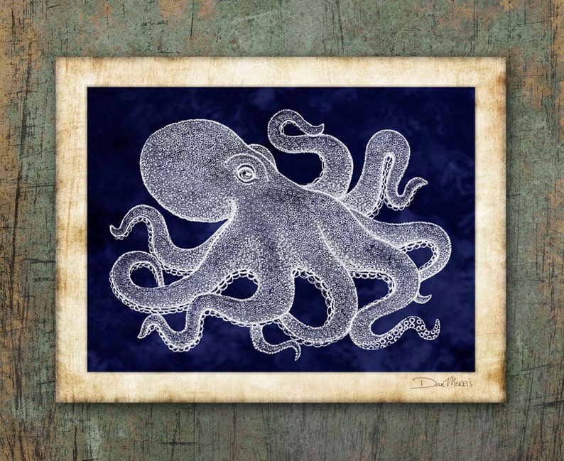 Octopus Block Art Print by Artist Dan Morris Choose Print - Etsy