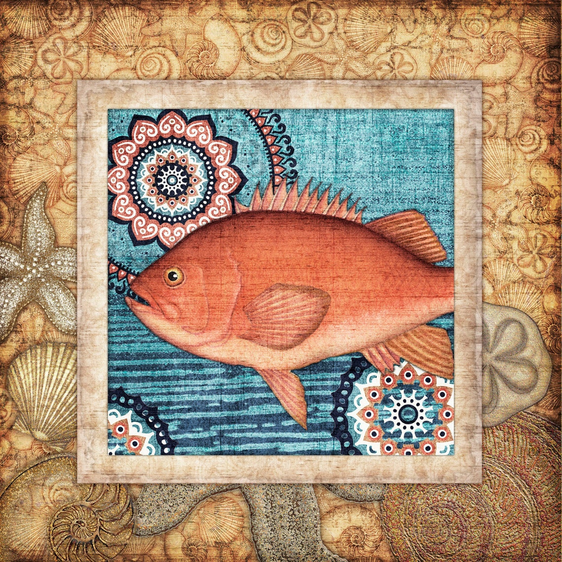 Red Snapper Coastal Square Art Print Signed by Artist Dan - Etsy