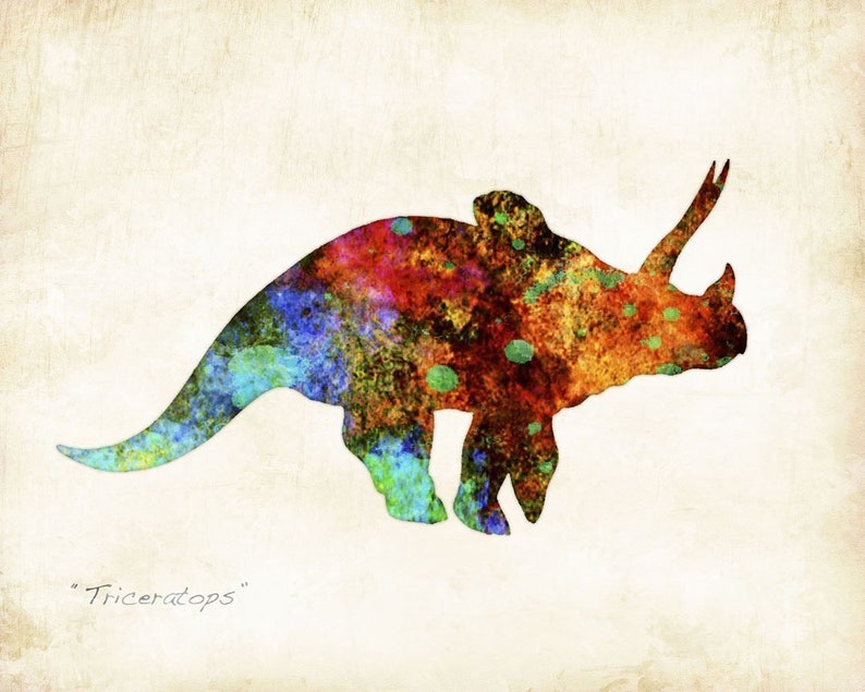 Triceratops Watercolor Dinosaur Art Print by Artist Dan - Etsy