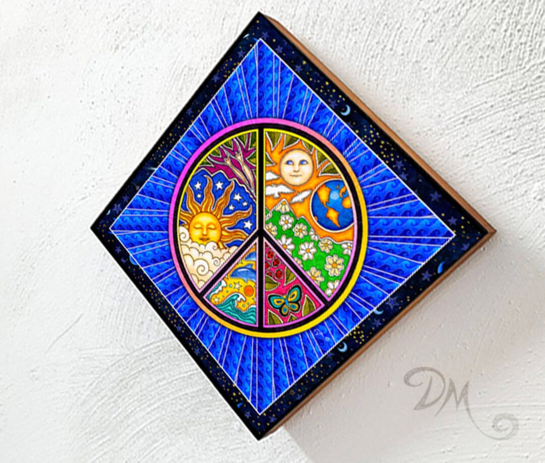 Peace Sign Psychedelic Diamond Shaped Celestial Print Mounted by Dan ...