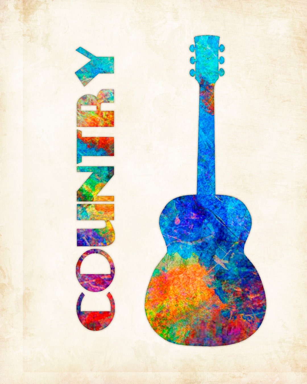 Country Music Guitar Watercolor Art Print Signed by Artist Dan Morris ...