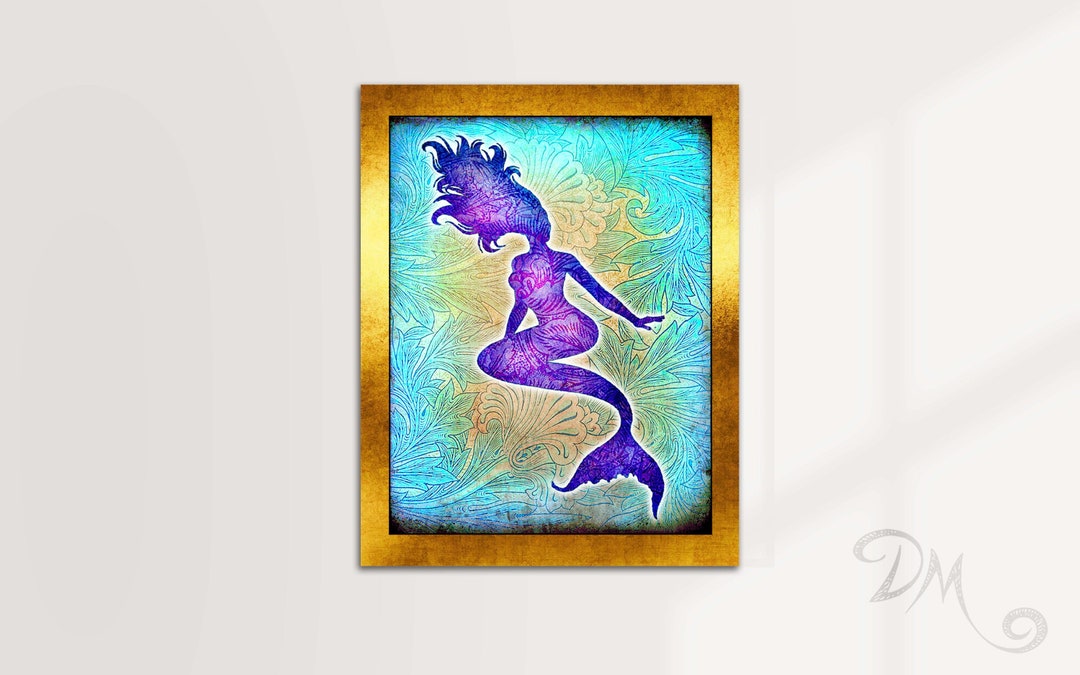 Mermaid Violet Batik Watercolor Art Print by Artist Dan Morris, Choose ...