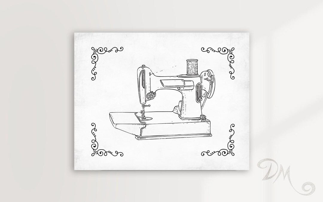Sewing Machine Outline 4 Art Print by Artist Dan Morris, Watercolor ...