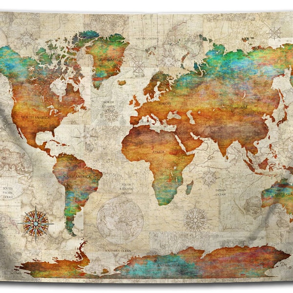 World Map Fabric - Etsy