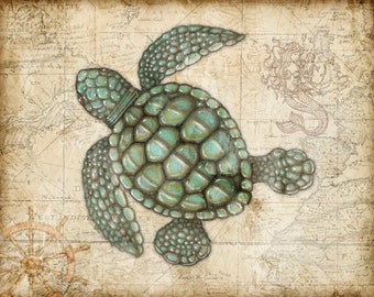 Sea Turtle Square Art Print Beach Decor by Dan Morris Choose | Etsy