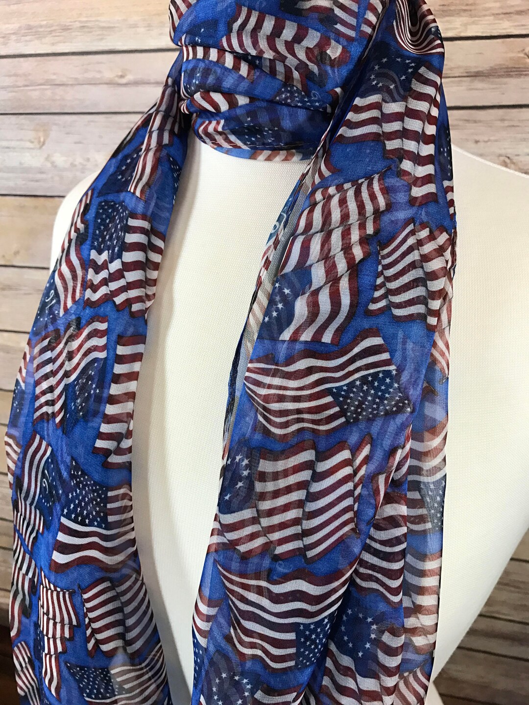 Patriotic Themed Art Scarf by Dan Morris, USA Flag Hand Drawn Novelty ...