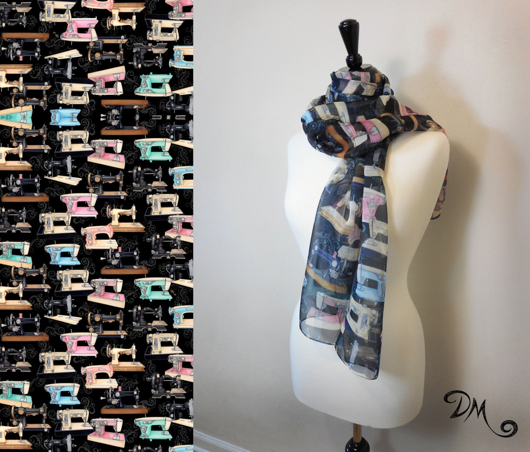Vintage Sewing Machines Chiffon Scarf, Quilting Theme - Etsy