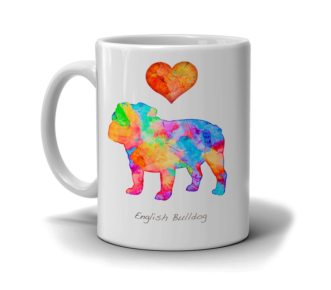 English Bulldog Watercolor Dog Breed Mug by Dan Morris, Custom Options ...