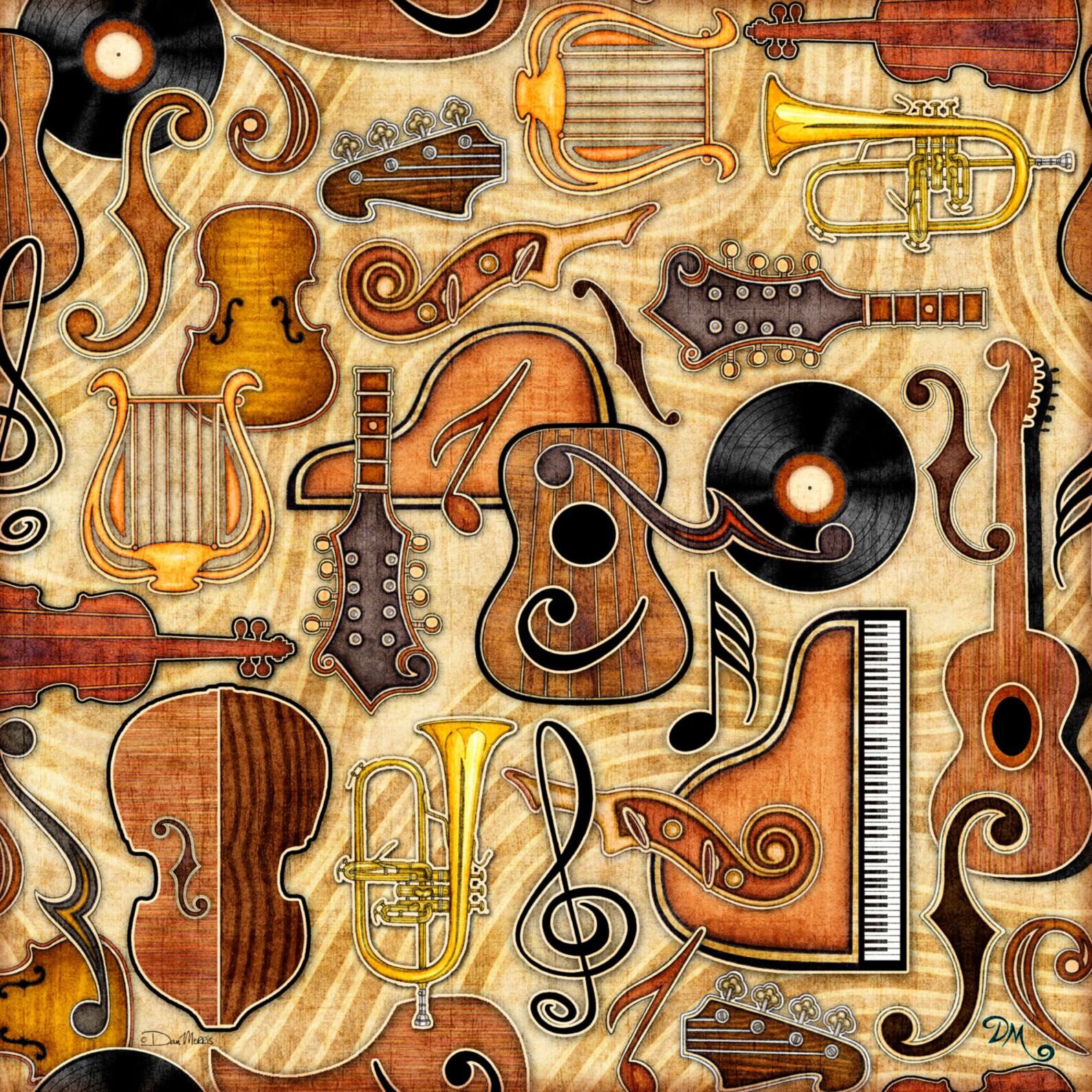 Music Instruments Tapestry, Adagio Art Wall Hanging, Dan Morris Design ...