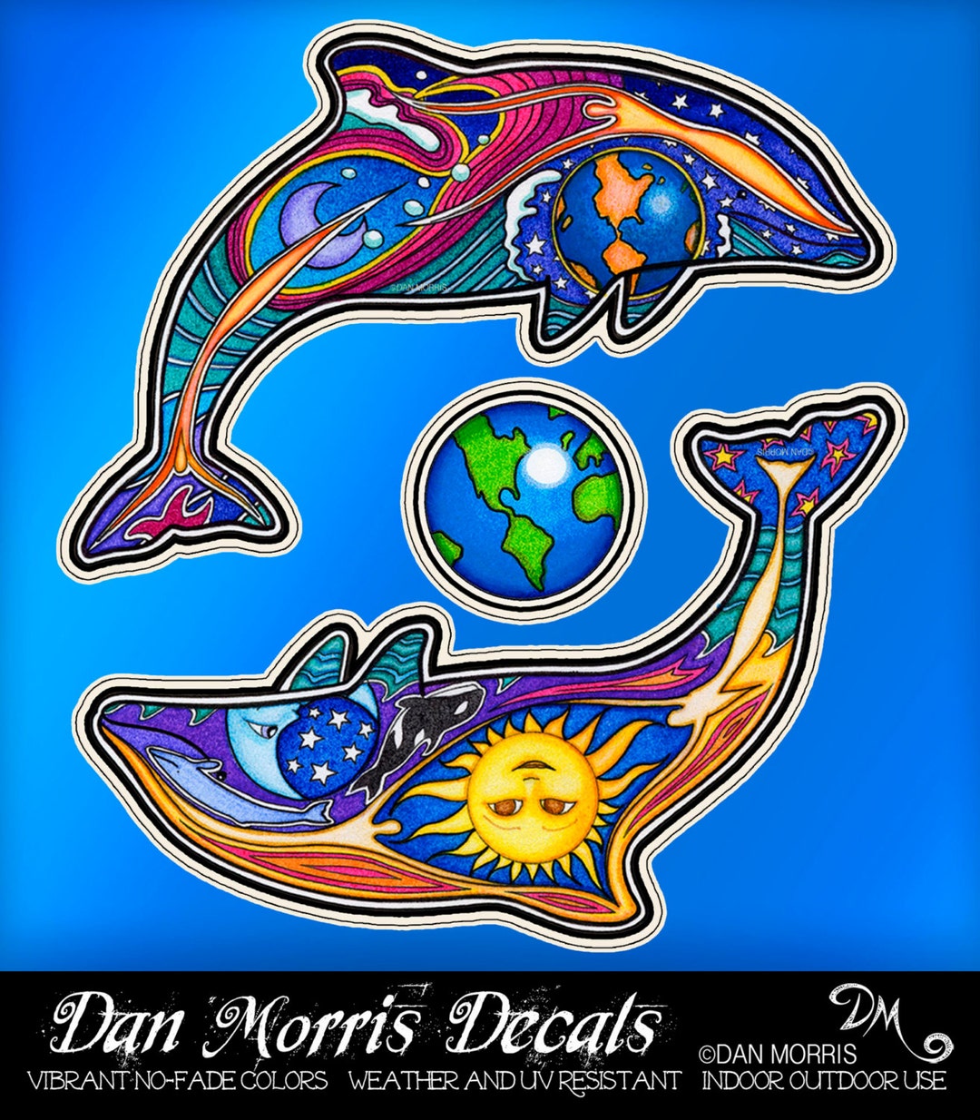Dolphins Sun Moon Sticker Decal by Dan Morris "night Day Dolphin ...