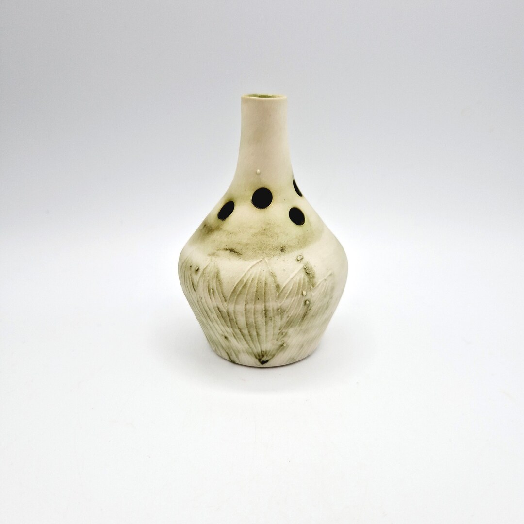 Carn Pottery John Beusmans Pierced Bottle Pot Green Glaze Relief ...