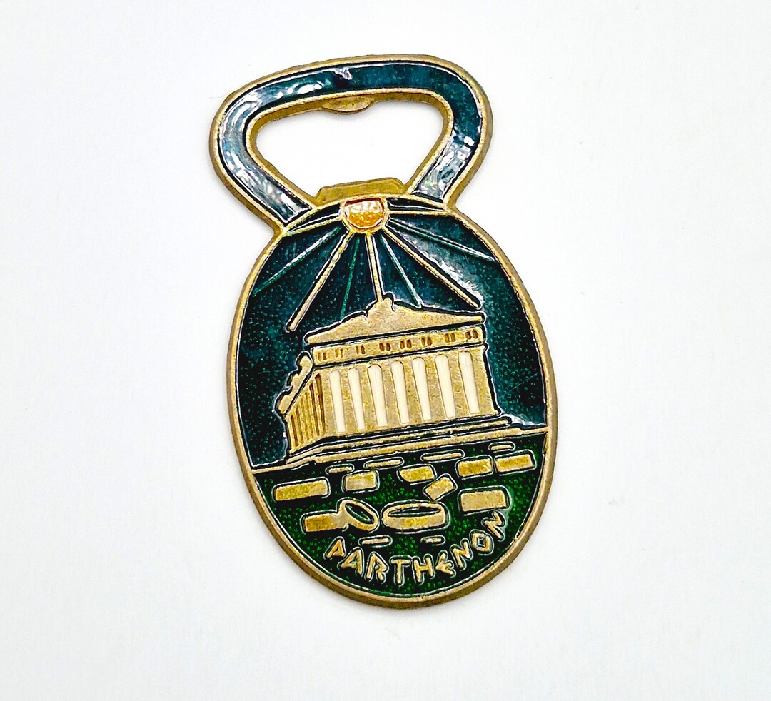 Athens Parthenon Temple Bottle Opener Green Enamel Brass Greek Souvenir ...