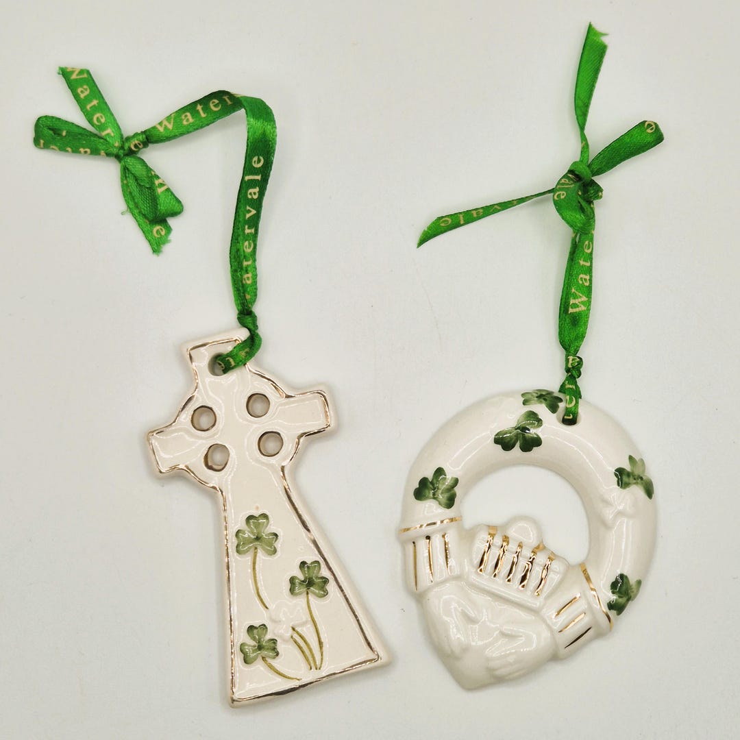 Watervale Parian China Ireland Celtic Cross and Claddagh Ring Hanging ...