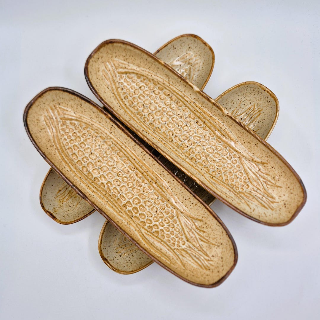 Corn-on-the-cob Dishes Set of Four Speckled Finish Country Kitchen ...