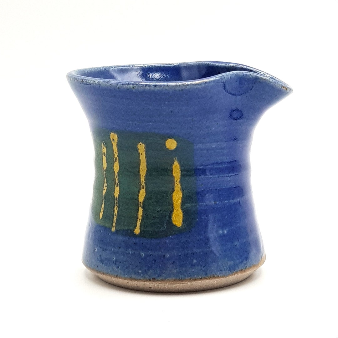 Dianne Cross Handleless Jug Blue Yellow Wax Resist Glaze Studio Pottery ...