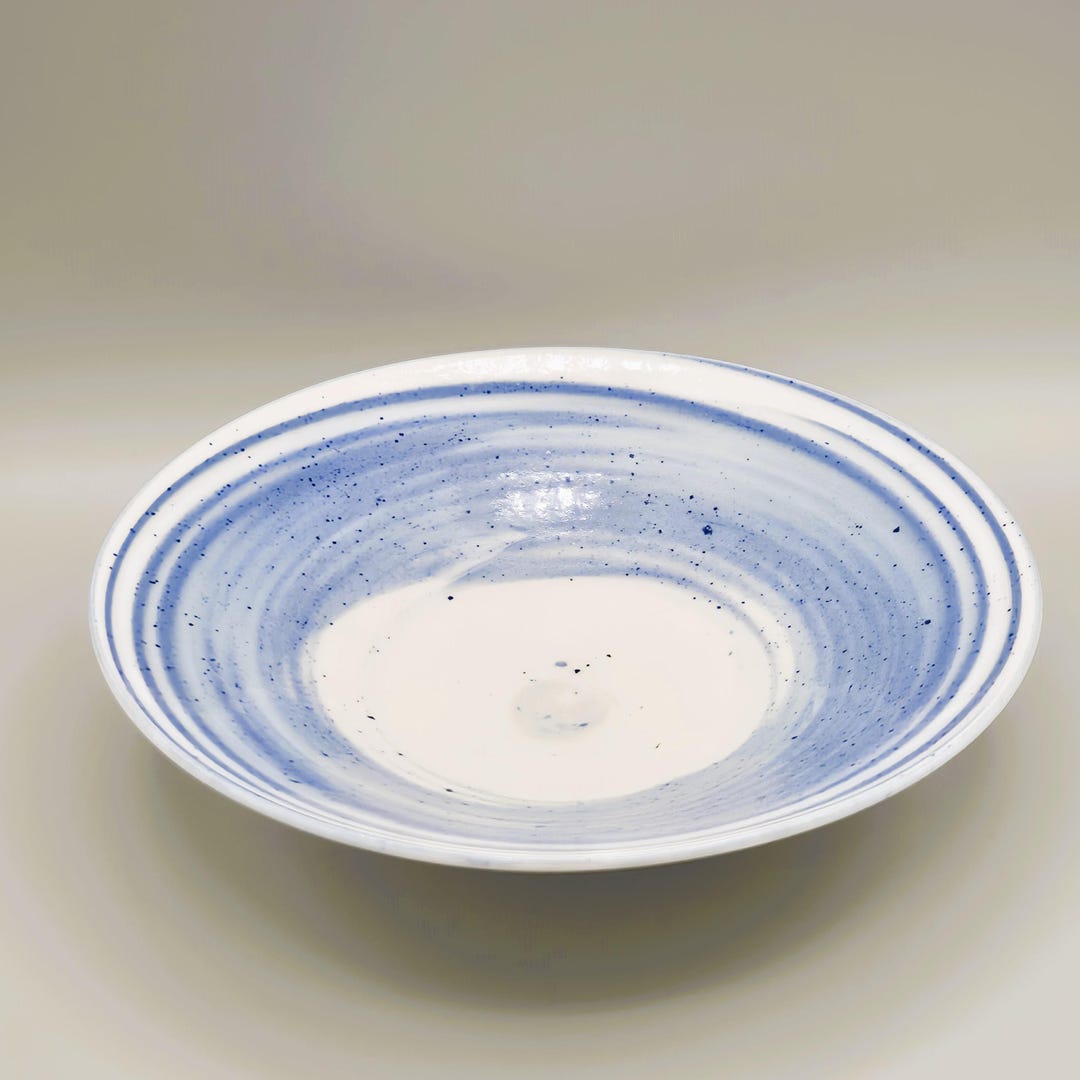 The Friars Pottery Aylesford Priory Blue Swirl Glaze White Clay Bowl ...