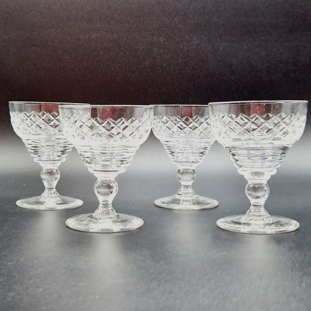 Cut Glass Coupes Knop Stem 2 Fl.oz Cross Hatch Pattern Sherbet Glasses ...