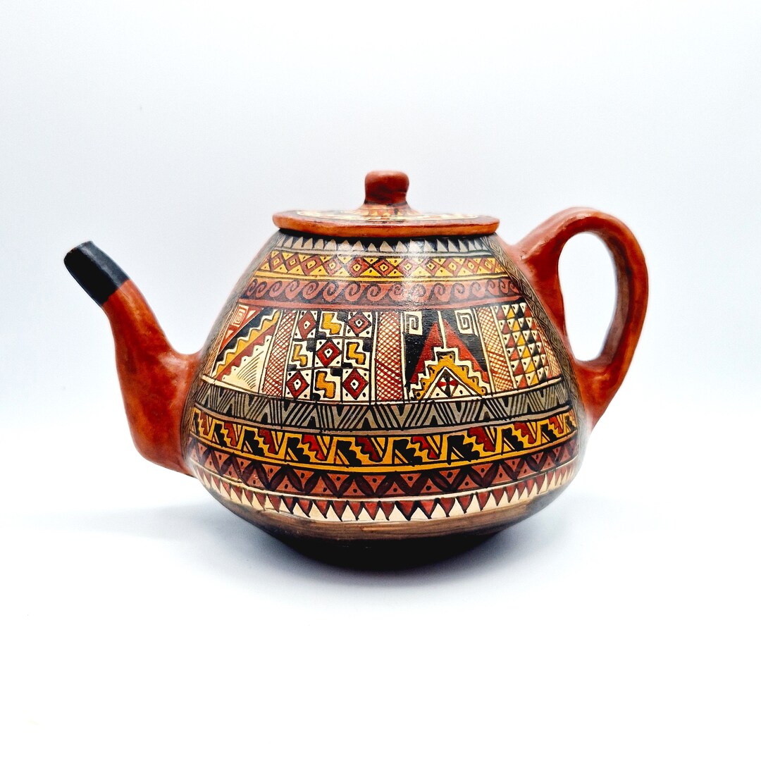 Peruvian Pottery Cuzco Style Inca Pattern Teapot Hand Painted Home ...