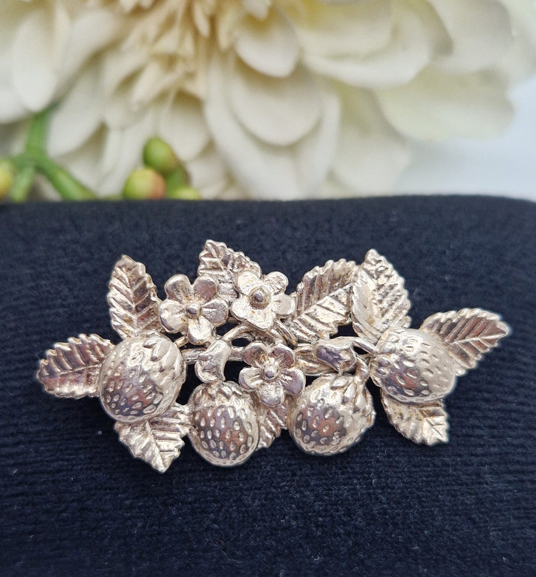Strawberry Bar Brooch Silver Plated Signed MASJ Vintage Pin Dated 1988 ...