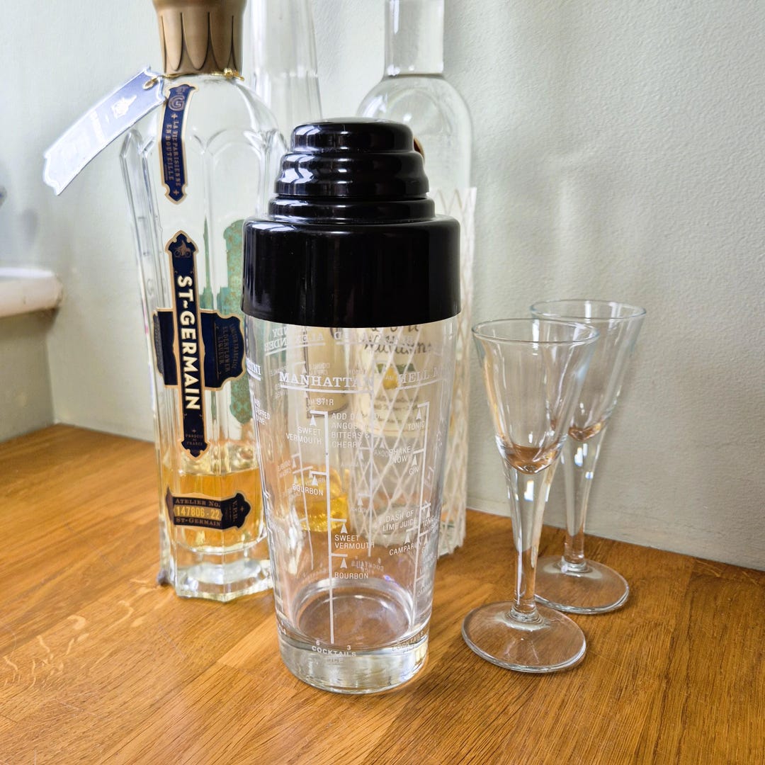 Cocktail Shaker Three Piece Recipe Glass Beaker Plastic Strainer - Etsy