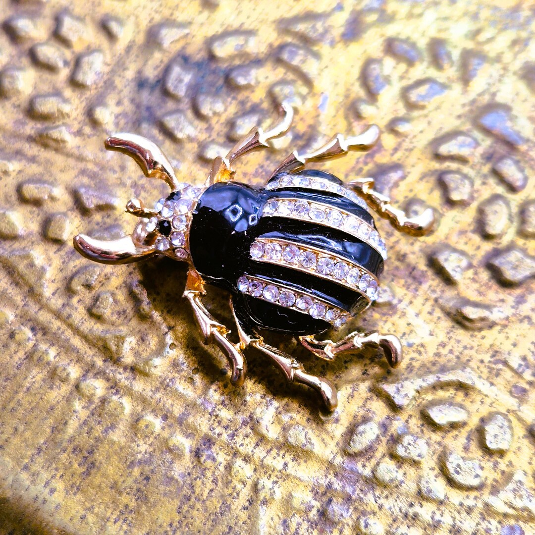 Black Beetle Brooch Diamante Crystal Detailing Novelty Pin - Etsy