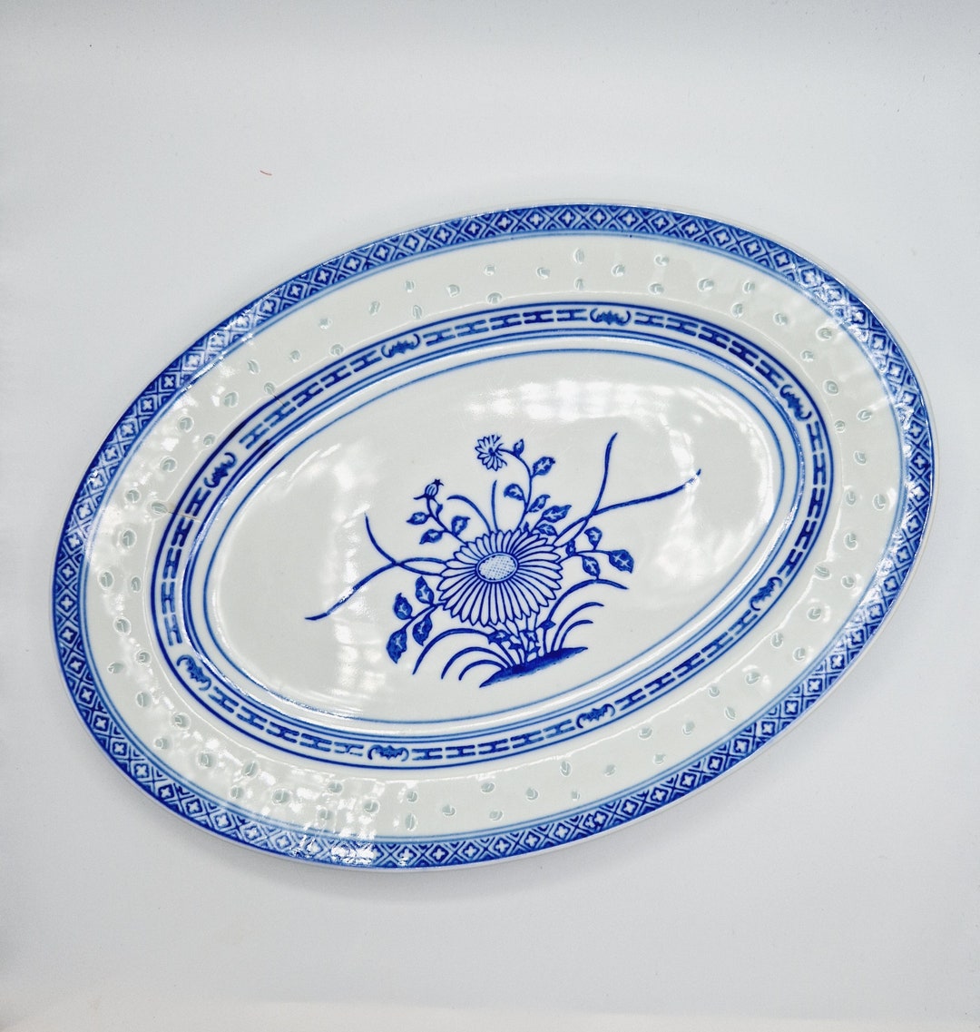 Chinese Rice Grain Translucent Porcelain 12" Oval Serving Plate - Etsy