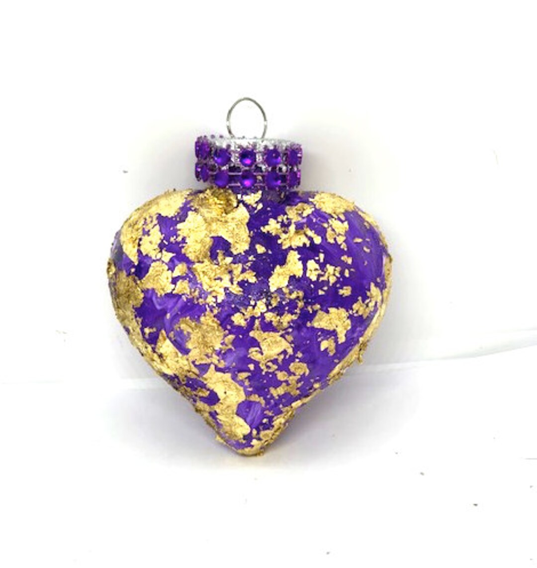 Purple Heart Ornament With Gold Leaf 3" Optional Rhinestone - Etsy