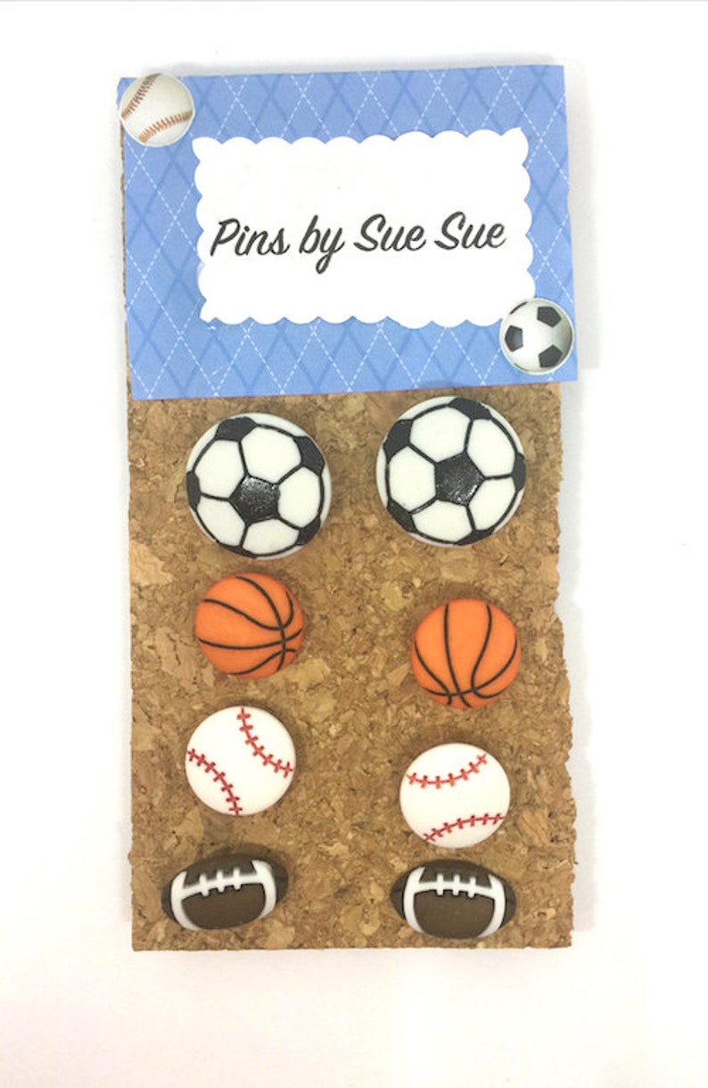 Sports Theme Soccer Baseball Basketball Football Push Pins | Etsy