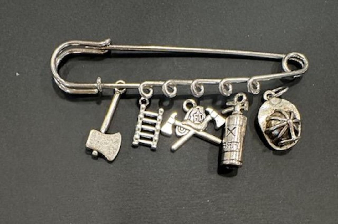 Fire Firefighter Safety Pin Brooch Pin ,helmet, Ladder, Axe, Crossed ...