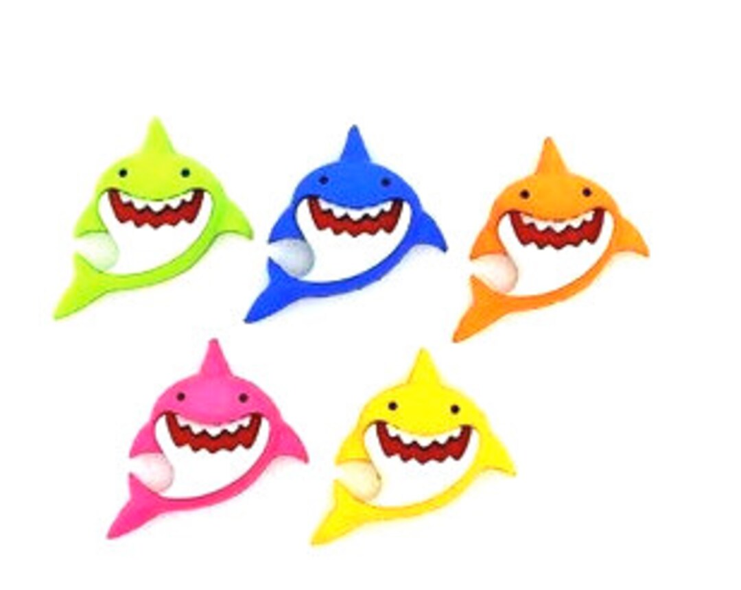 Bright Colored Happy Shark Fish Push Pins or Magnets X5, Cubicle Dorn ...