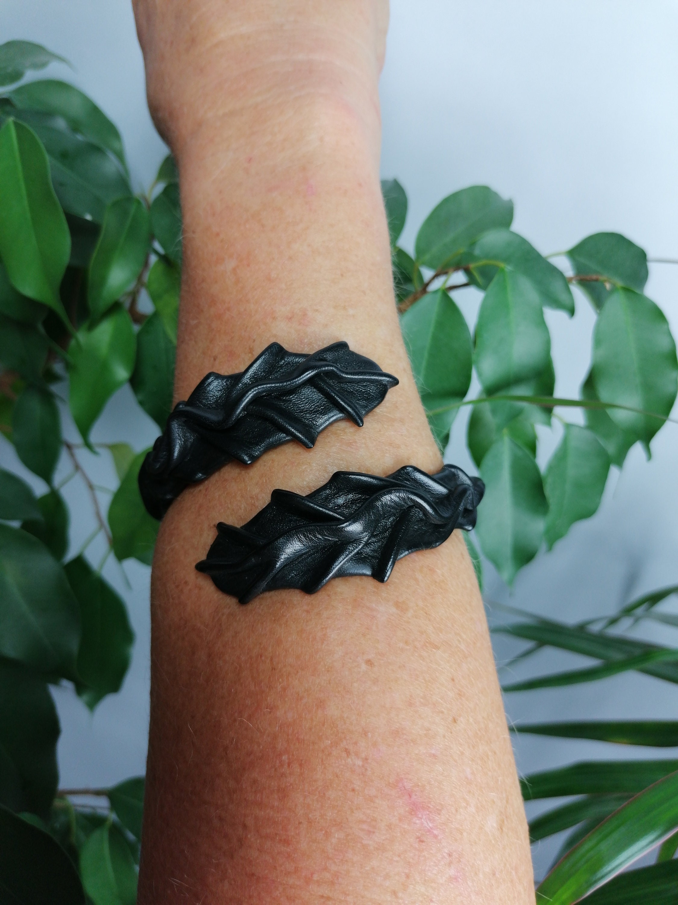 Leather Arm Snake With a Copper Core Made of Black Nappa Leather Two ...