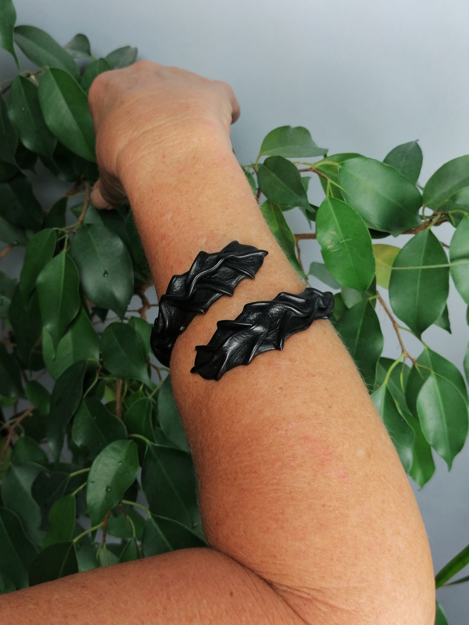 Leather Arm Snake With a Copper Core Made of Black Nappa Leather Two ...