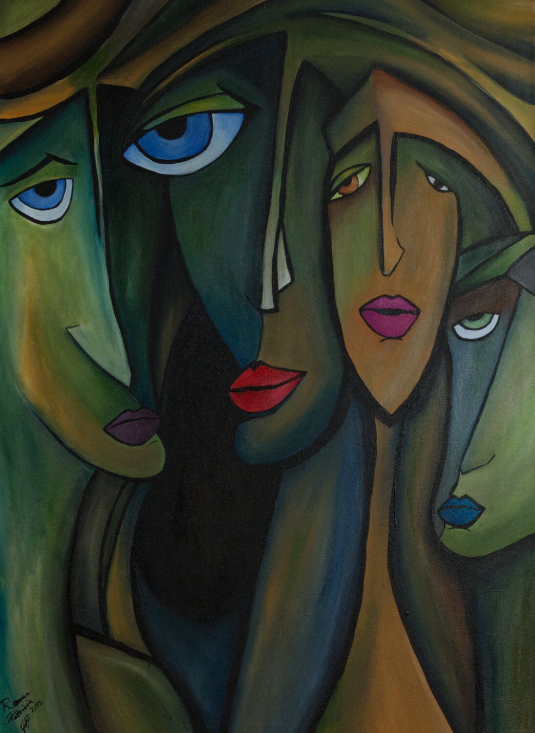 Large Abstract Paiting - "green Faces" (70x100cm) by Roxana Patricia ...