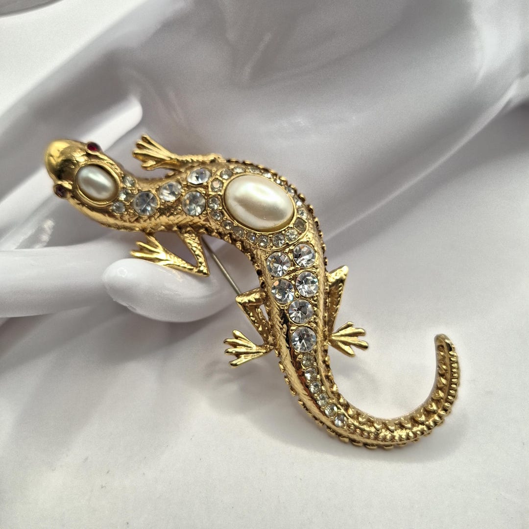 Vintage Large Rhinestone Lizard Gold Tone Encrusted Lapel Broch Pin - Etsy