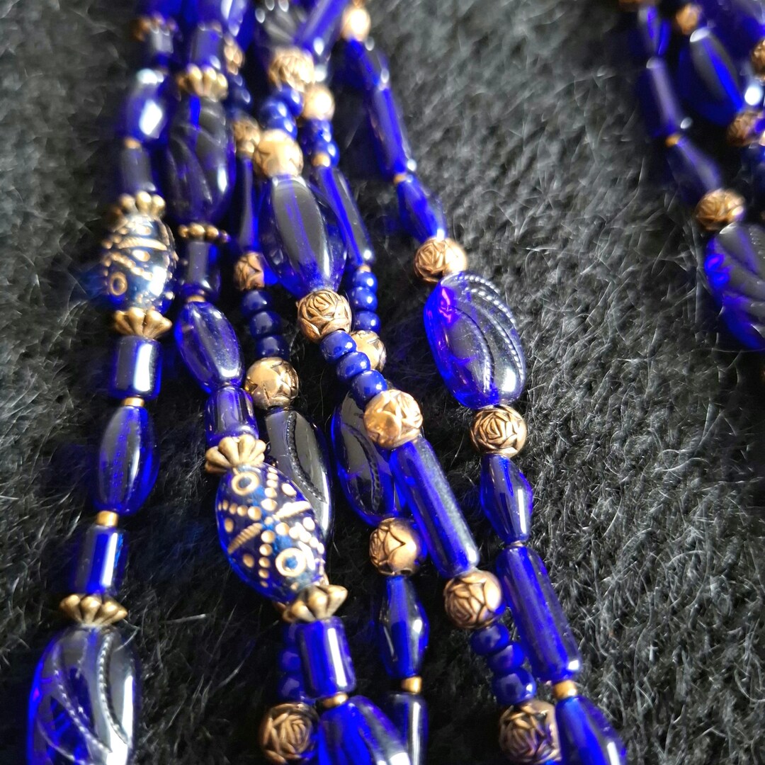 Vintage Czech Molded Glass Cobalt Blue Color Beads Set of 3 Single ...