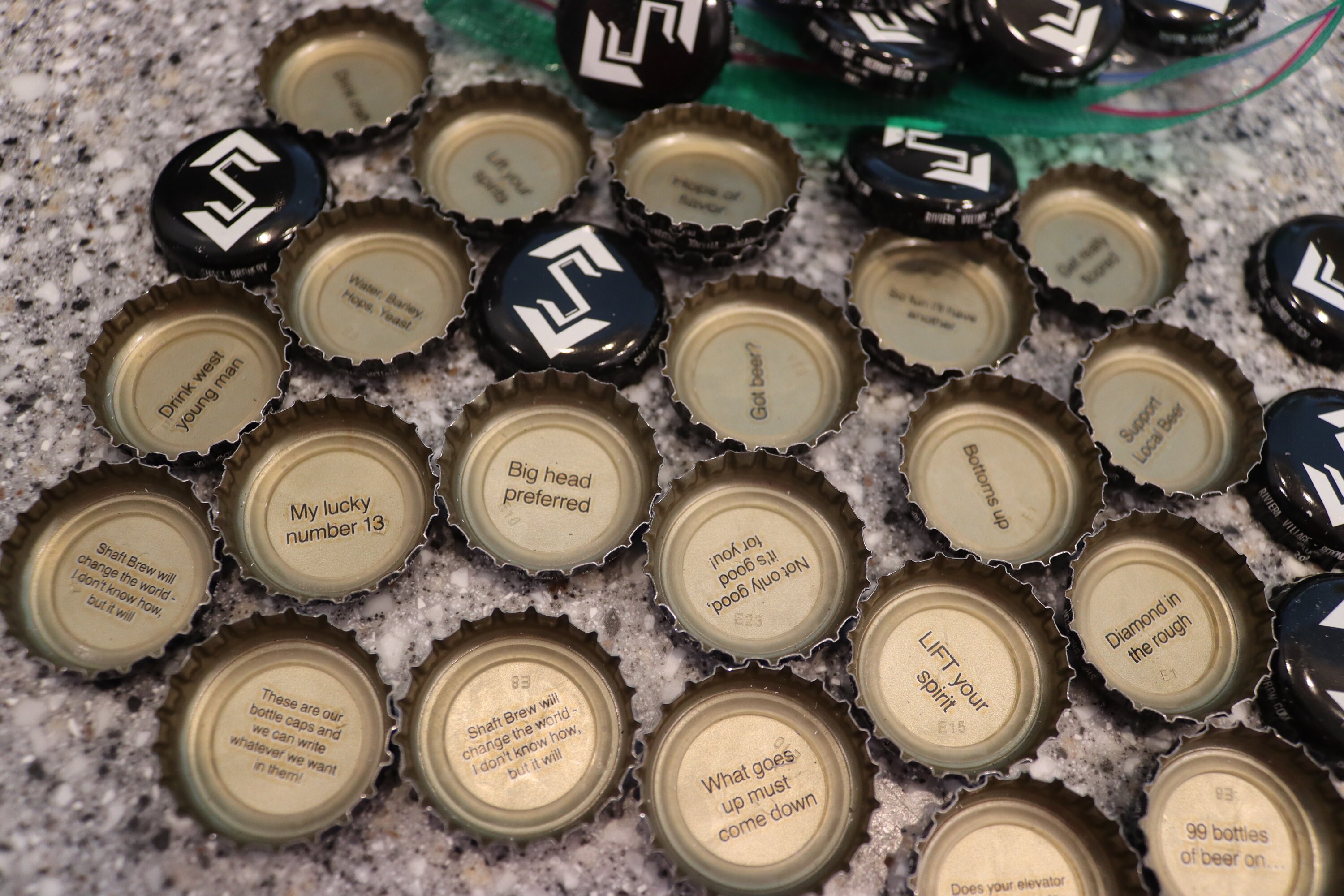 100 Shaft Brewing Beer Bottle Caps White on Black S One Liners Under ...