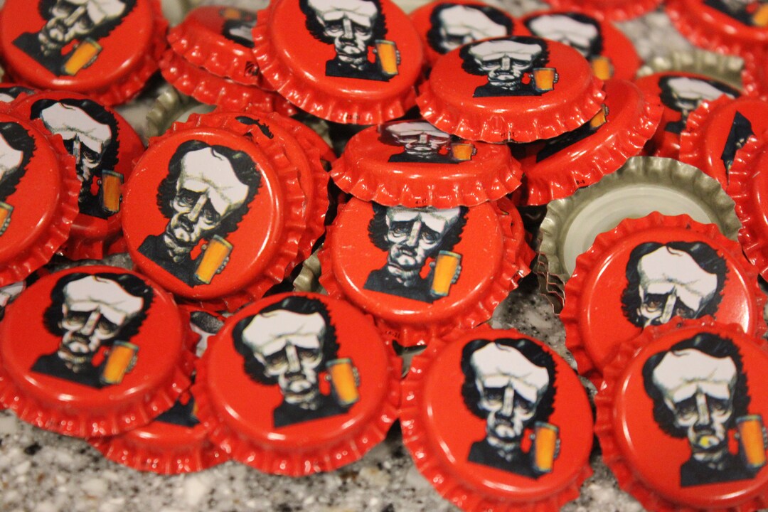 100 Pcs Raven Beer Bottle Caps Red Orange Edgar Allan Poe Front - Etsy