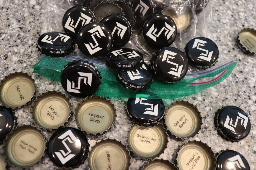 100 Shaft Brewing Beer Bottle Caps White on Black S One Liners Under ...