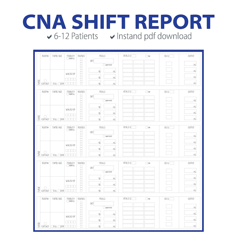 CNA Shift Report Planner Sheet, Certified Nursing Assistant Brain Sheet ...