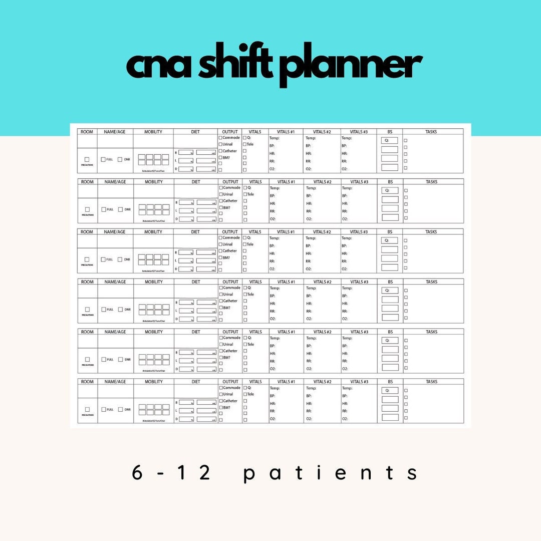 CNA Shift Planner, Shift Report, Report Sheet, Med Surge, Patient Care ...