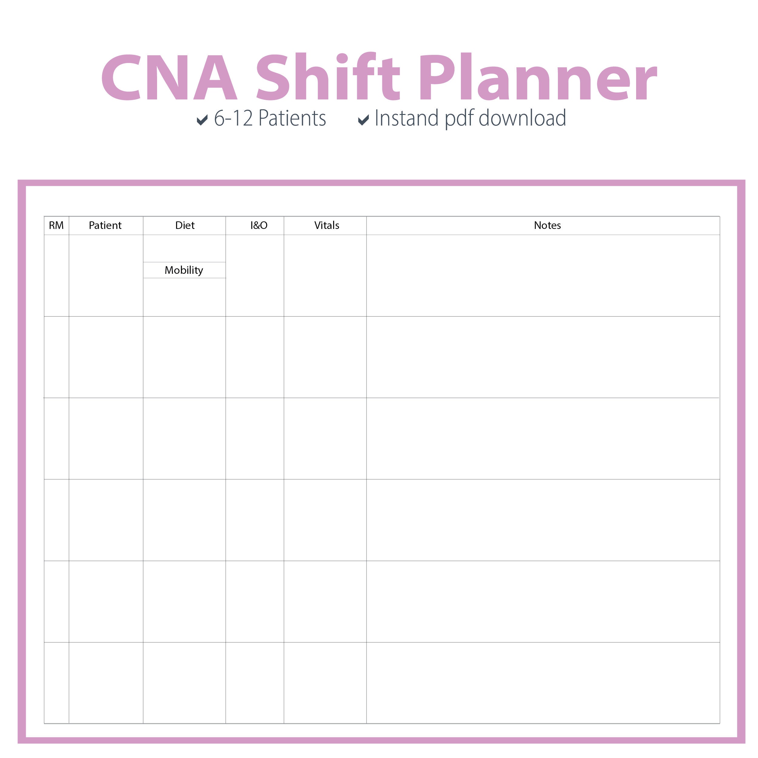 CNA Shift Planner, Shift Report, Report Sheet, Med Surge, Patient Care ...