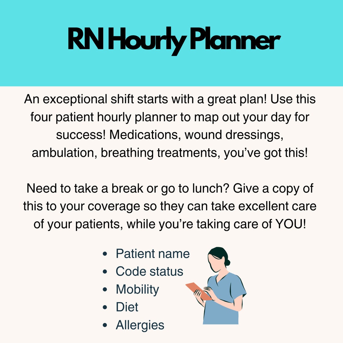 RN Hourly Rounding, Hourly to Do, Time Management, Hourly Planner for ...