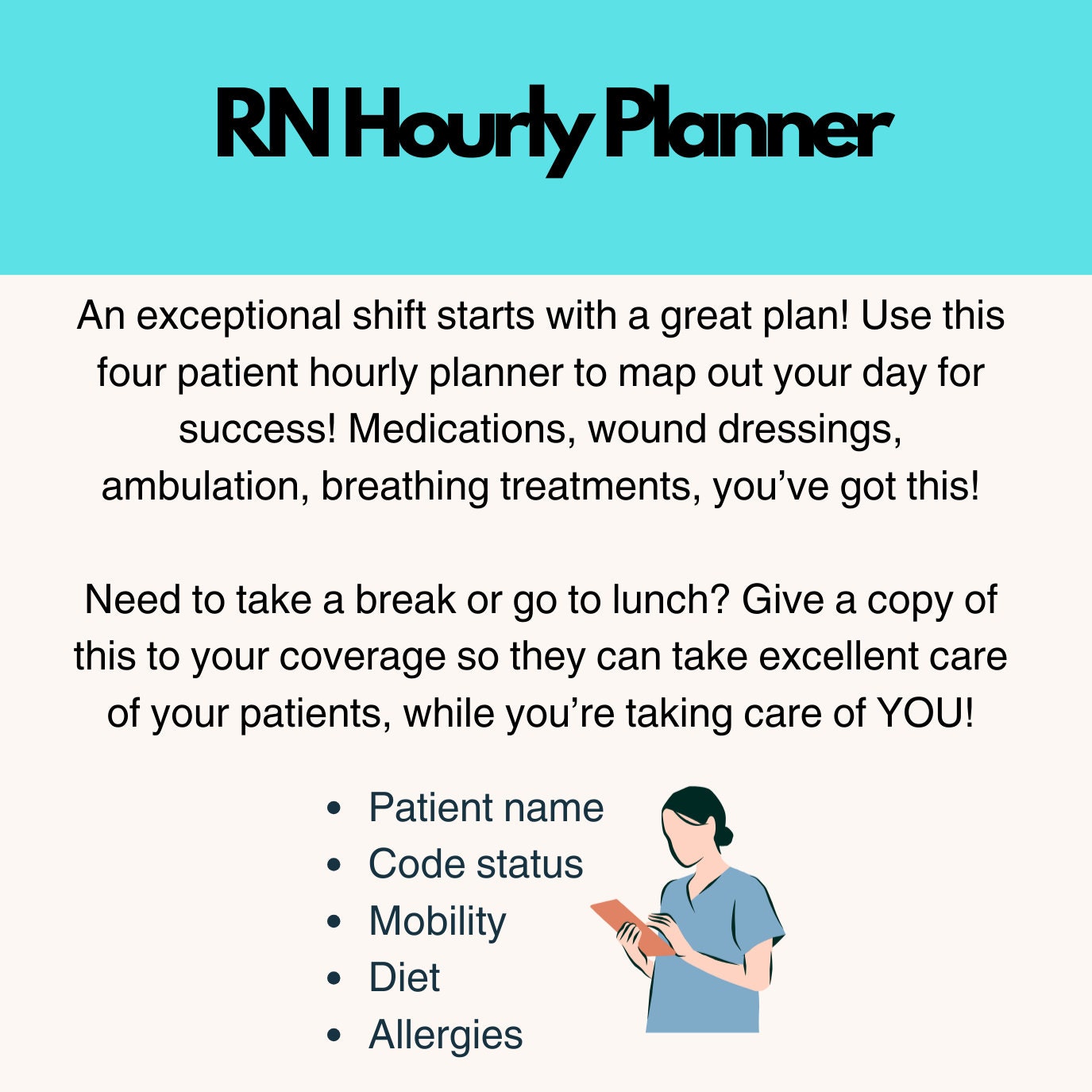 RN Hourly Rounding, Hourly to Do, Time Management, Hourly Planner for ...