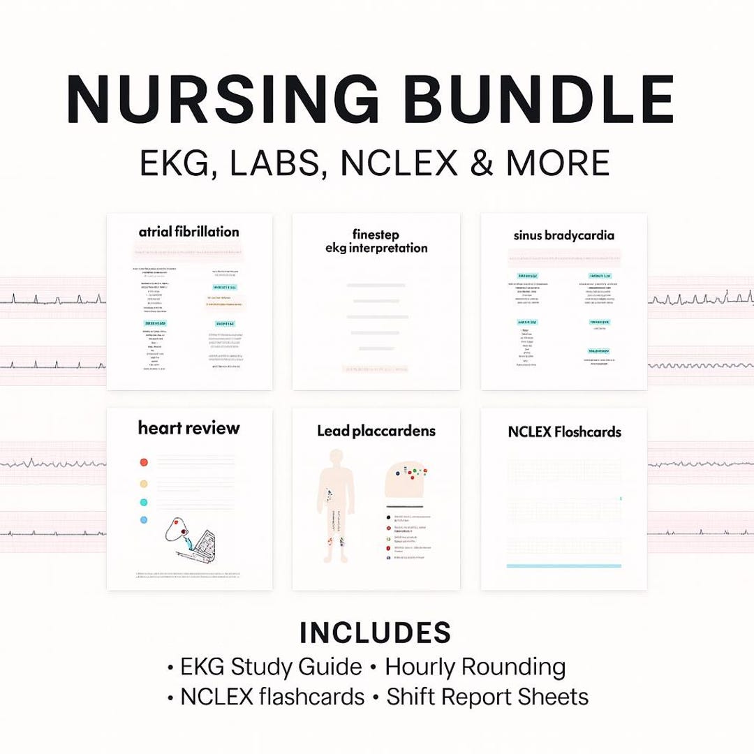 Nursing School Student Study Bundle: NCLEX Flashcards, EKG Guide ...
