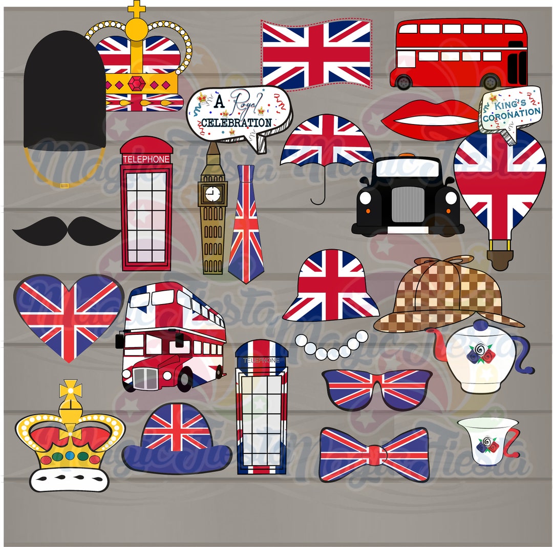 Set of British Royal Themed Photo Props Street Party, Family Bunting ...