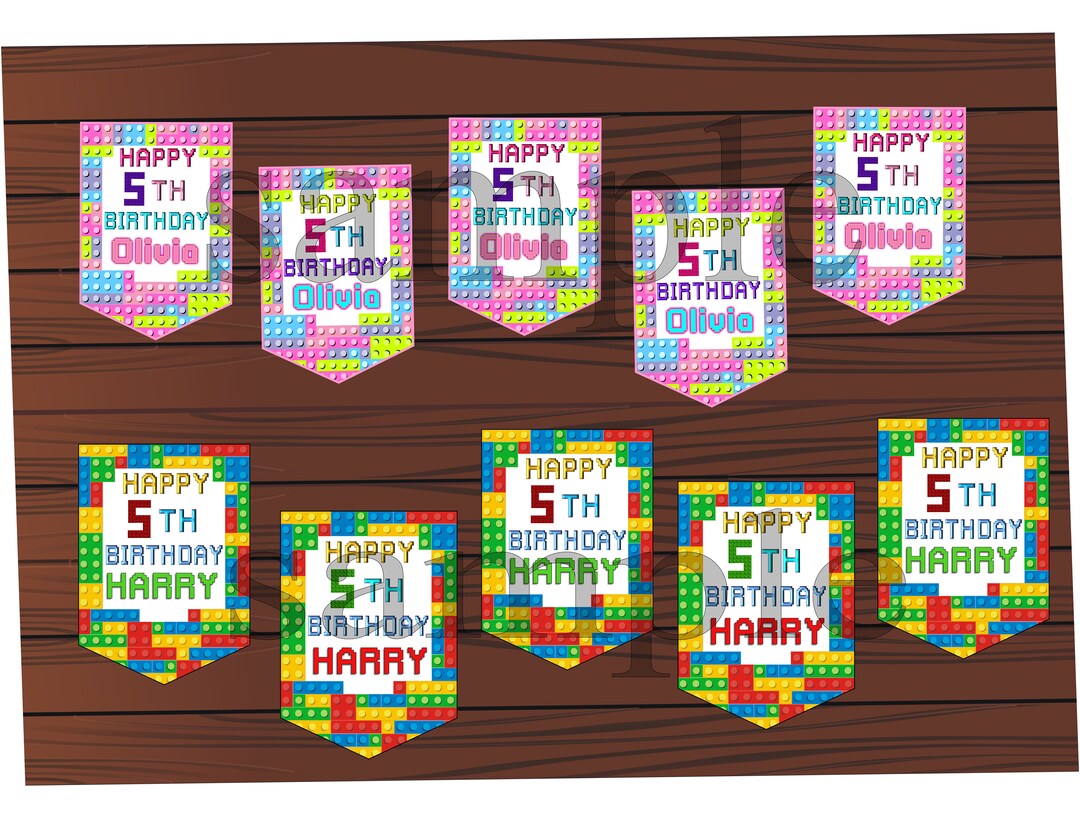 Personalised Building Block Party Bunting /banner / Birthday Decoration ...