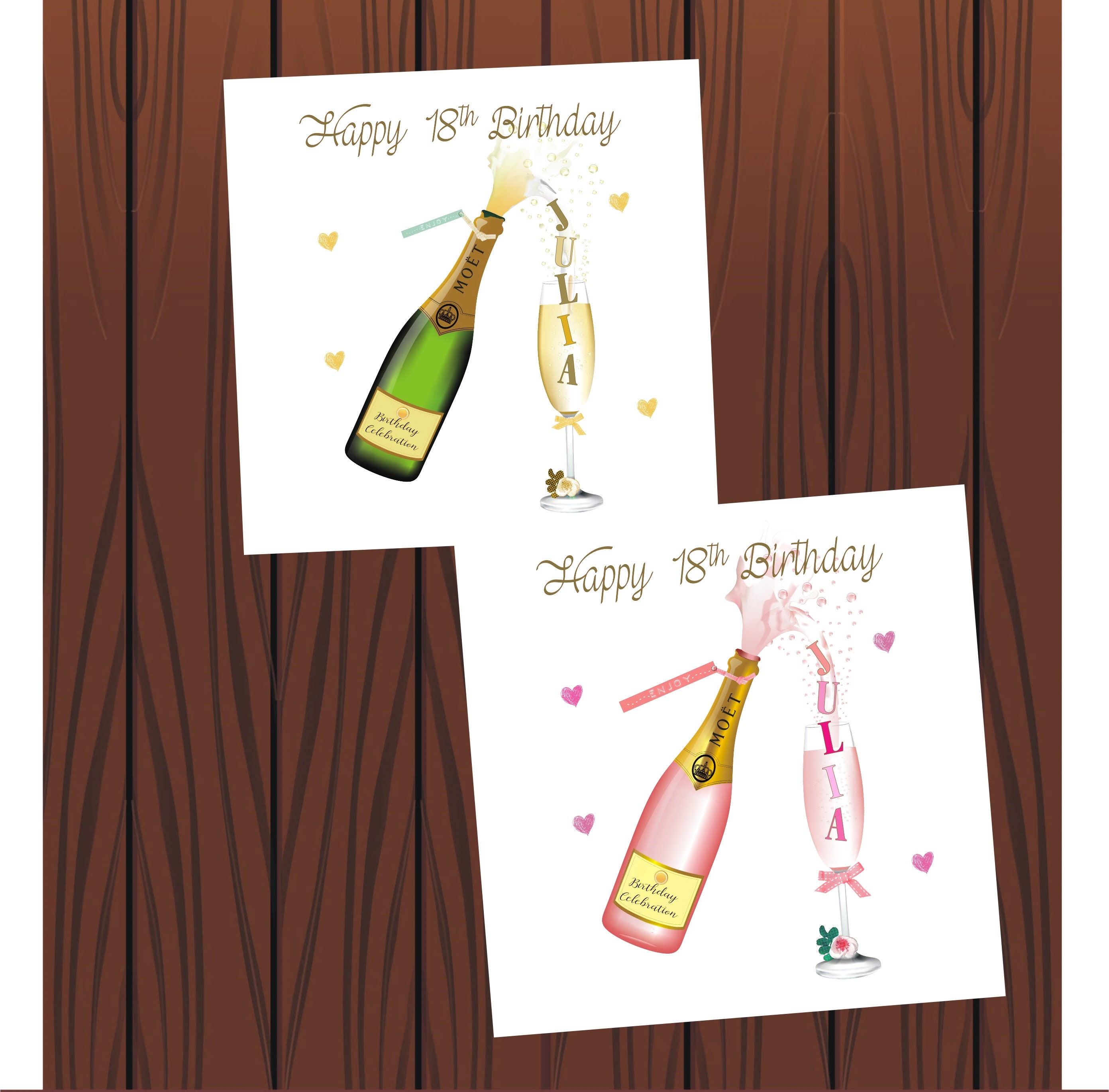 Personalised Birthday Card Champagne Etsy